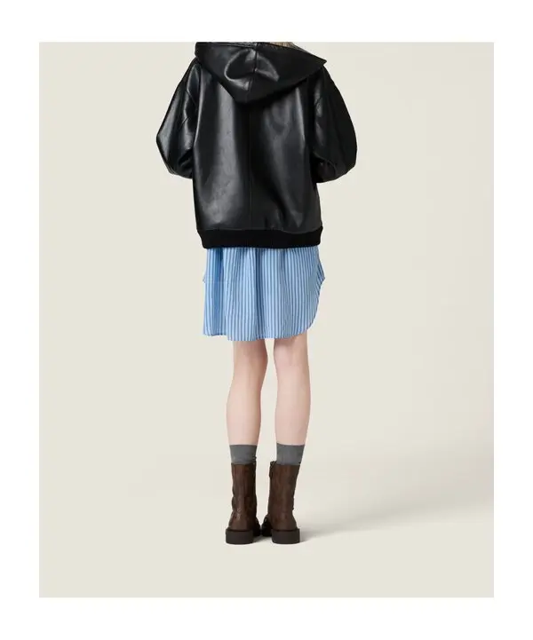 Miu Miu Nappa Leather Zip-up Hoodie Jacket With Embossed Logo