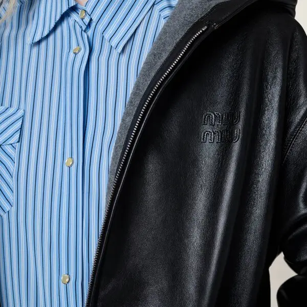 Miu Miu Nappa Leather Zip-up Hoodie Jacket With Embossed Logo