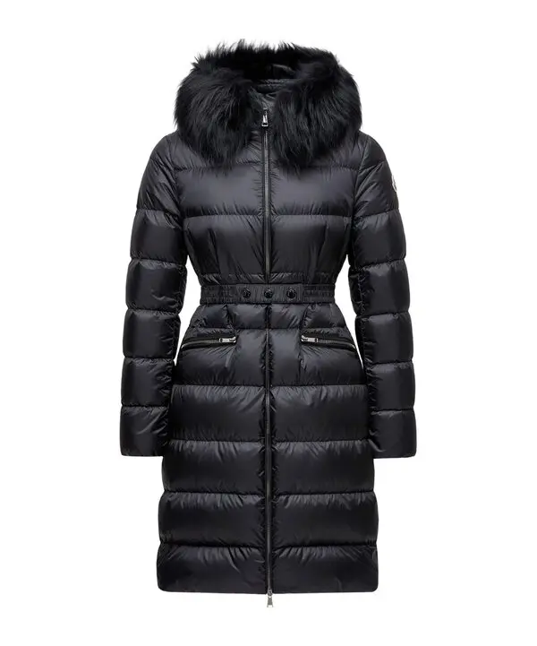Moncler Boedic Hooded Long Down Jacket With Fur Trim