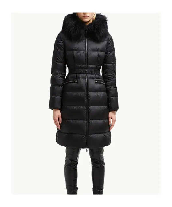 Moncler Boedic Hooded Long Down Jacket With Fur Trim