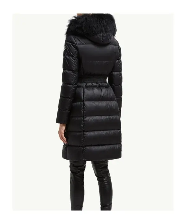 Moncler Boedic Hooded Long Down Jacket With Fur Trim