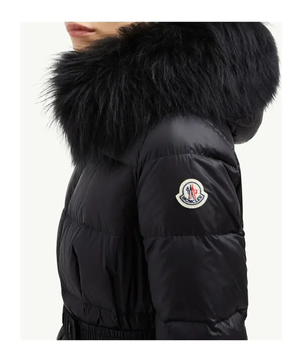 Moncler Boedic Hooded Long Down Jacket With Fur Trim