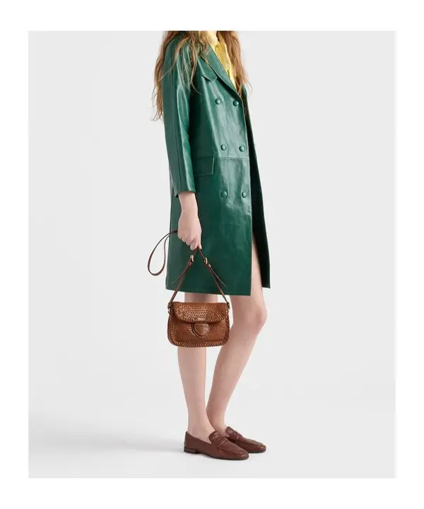 Prada Woven Leather Mini Shoulder Bag - Cognac