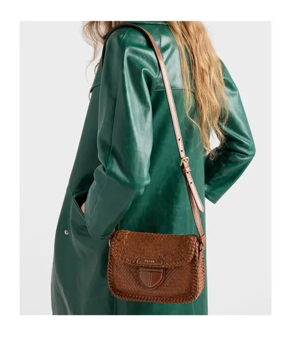 Prada Woven Leather Mini Shoulder Bag - Cognac