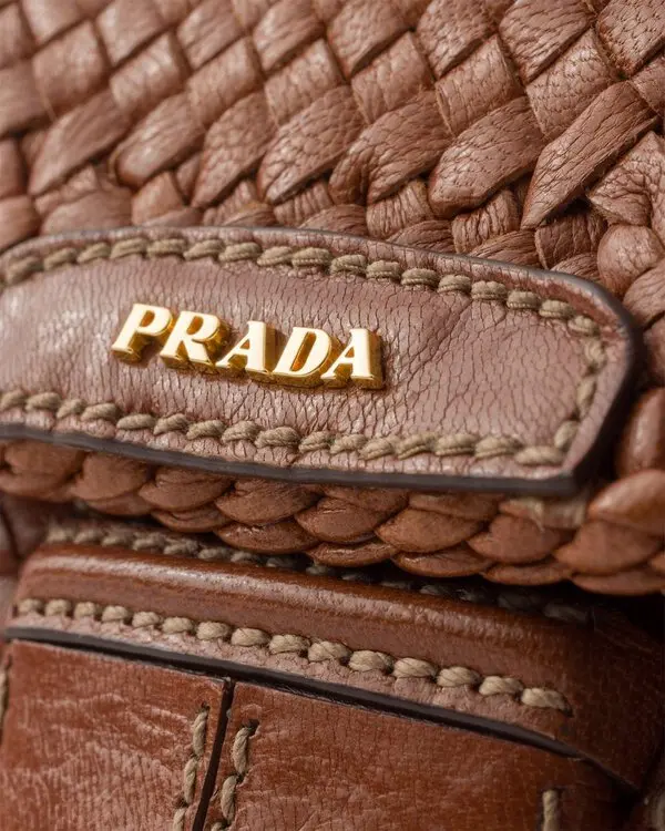 Prada Woven Leather Mini Shoulder Bag - Cognac