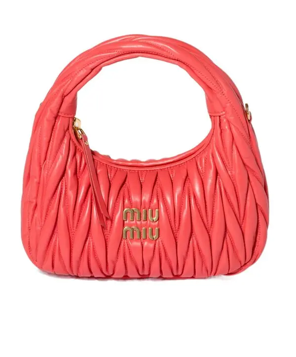 Miu Miu Wander Matelassé Nappa Leather Hobo Bag - Coral