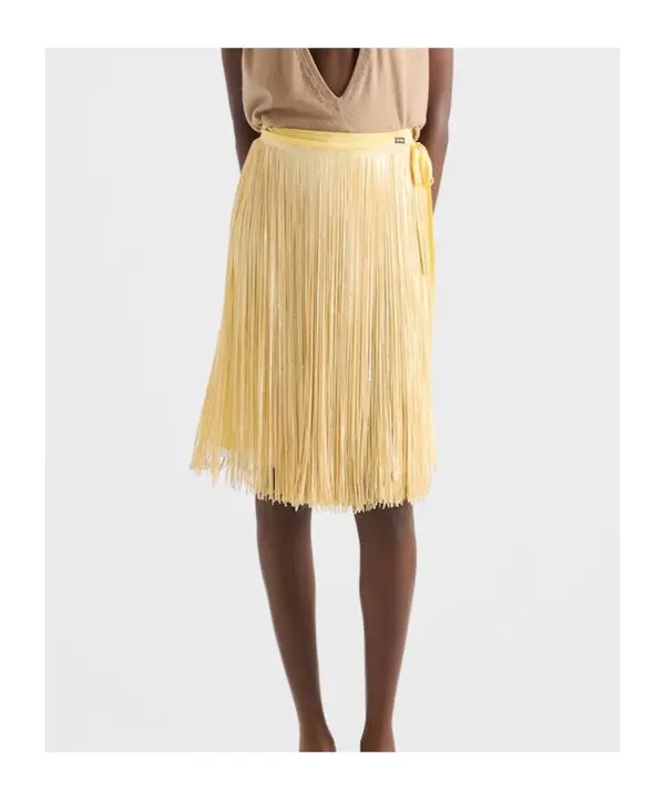 Prada Sequined Fringe Wrap Skirt - Cream