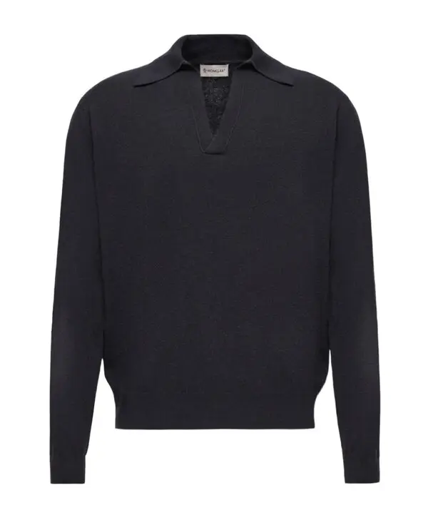 Moncler Wool Cashmere Long Sleeve V-neck Polo Shirt