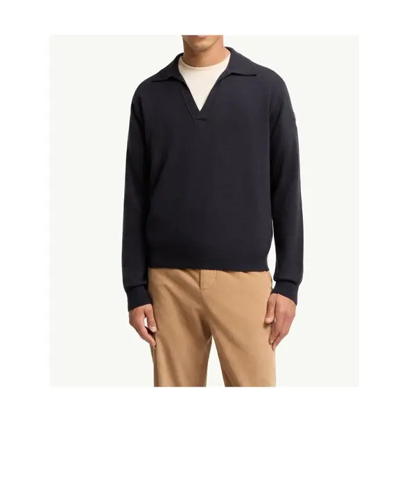 Moncler Wool Cashmere Long Sleeve V-neck Polo Shirt