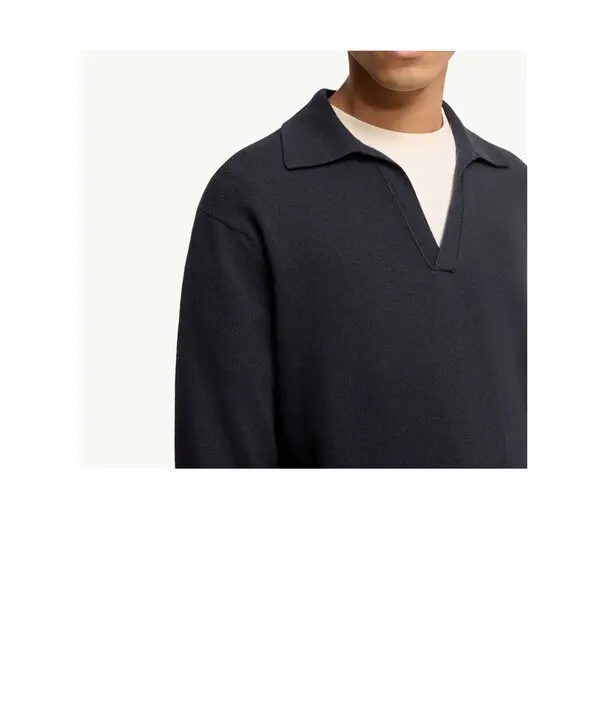 Moncler Wool Cashmere Long Sleeve V-neck Polo Shirt