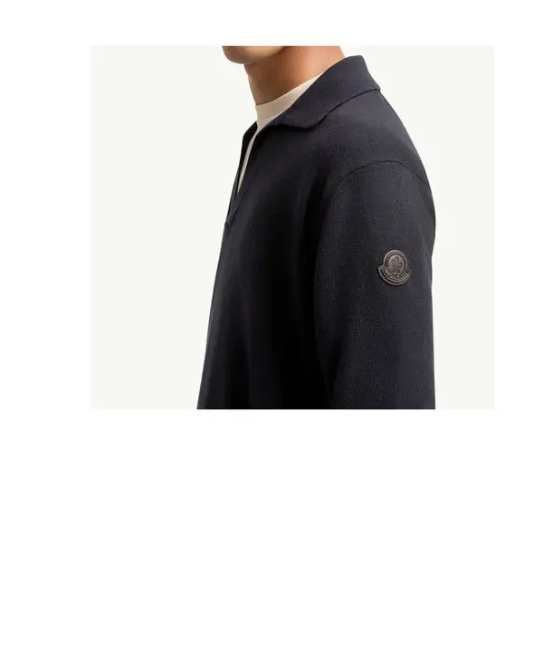 Moncler Wool Cashmere Long Sleeve V-neck Polo Shirt