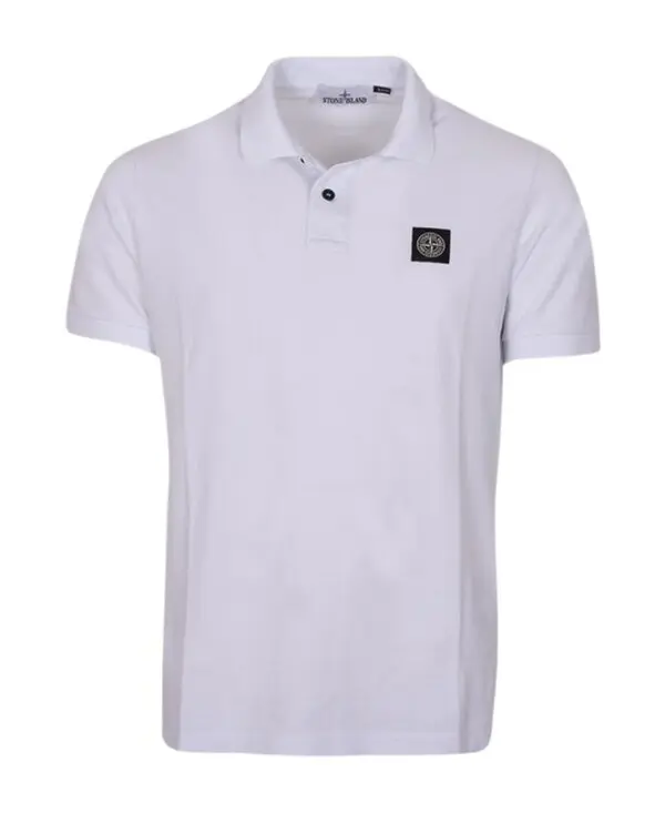 Stone Island Logo Embroidered Short-sleeved Polo Shirt - White