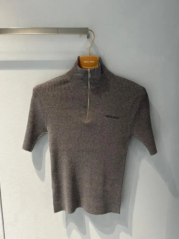 Miu Miu Ribbed Knit Half-zip Pullover
