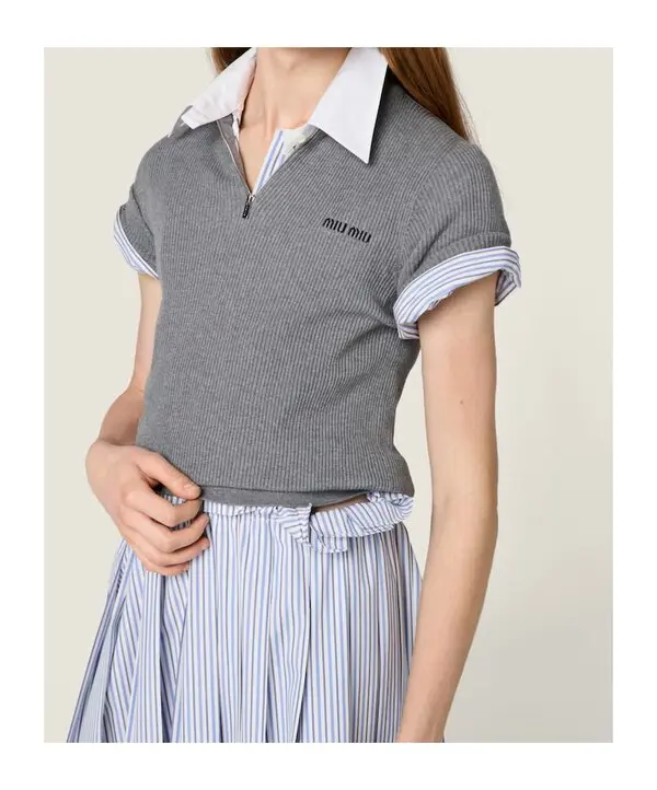 Miu Miu Ribbed Knit Half-zip Pullover