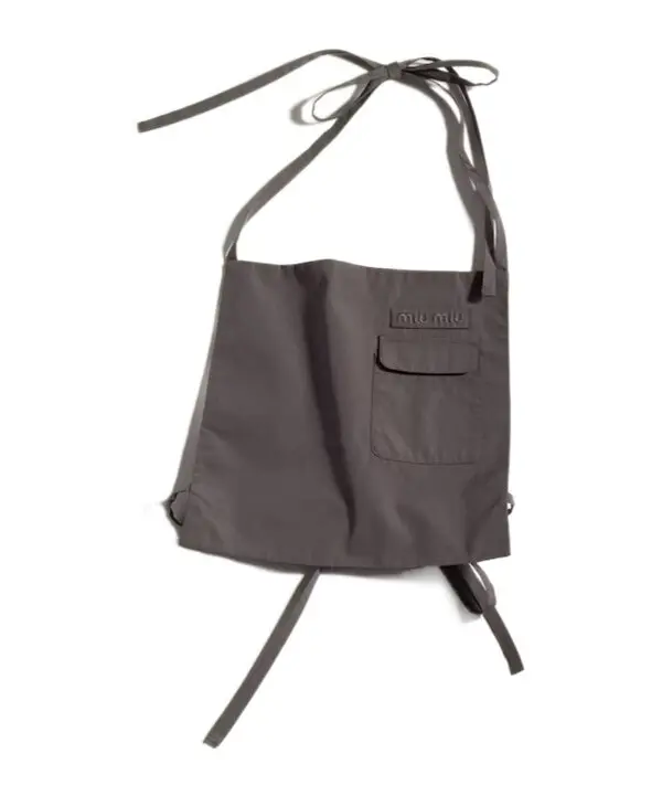 Miu Miu Poplin Apron Top With Embroidered Logo - Lead Ash