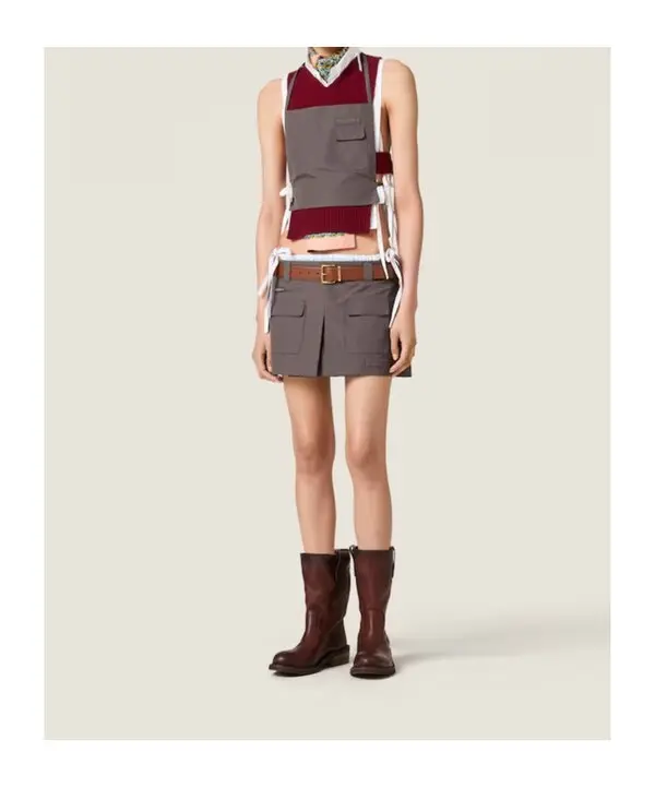 Miu Miu Poplin Apron Top With Embroidered Logo - Lead Ash
