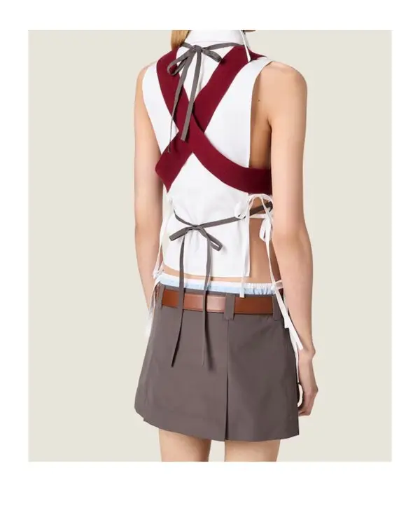 Miu Miu Poplin Apron Top With Embroidered Logo - Lead Ash