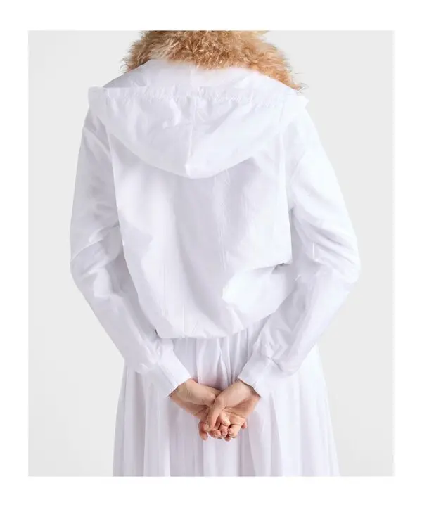 Prada Zip-up Hooded Jacket With Drawstring Hem And Fur Collar