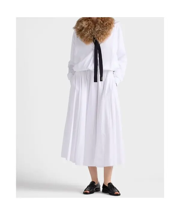 Prada Zip-up Hooded Jacket With Drawstring Hem And Fur Collar