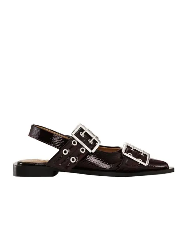 GANNI Buckle Pointed-toe Ballet Flats