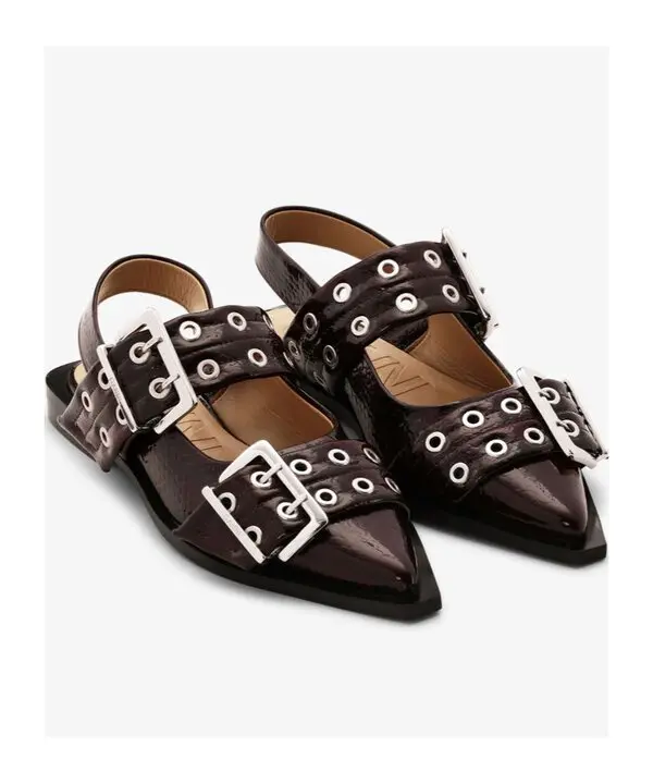 GANNI Buckle Pointed-toe Ballet Flats