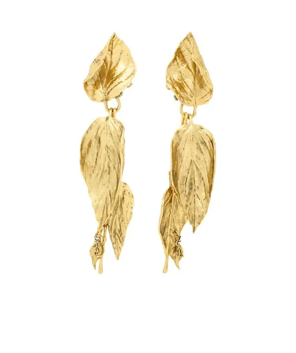 Saint Laurent Cassandre Leaf Drop Earrings In Metal - Yellow