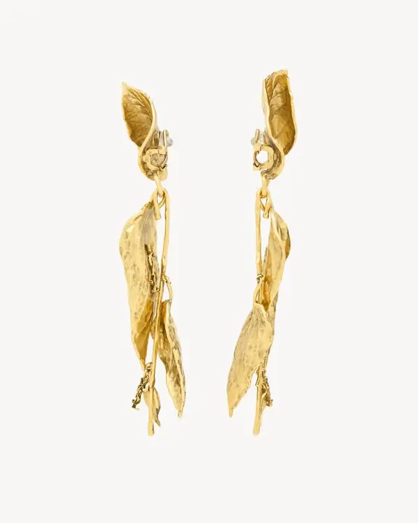 Saint Laurent Cassandre Leaf Drop Earrings In Metal