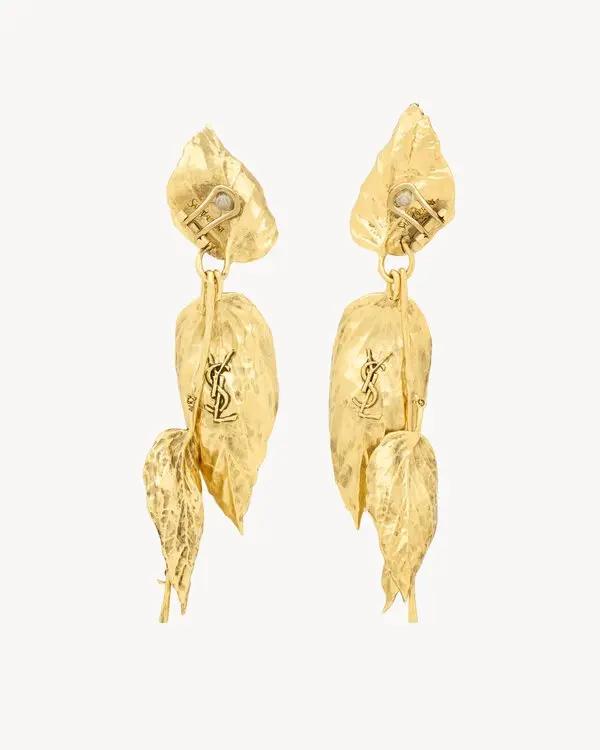 Saint Laurent Cassandre Leaf Drop Earrings In Metal