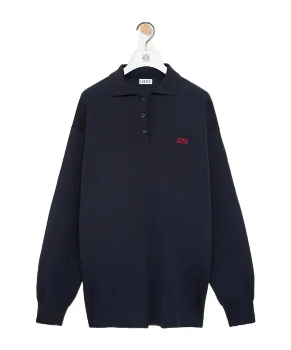 Loewe Cashmere Silk Blend Polo Sweater - Deep Navy Blue