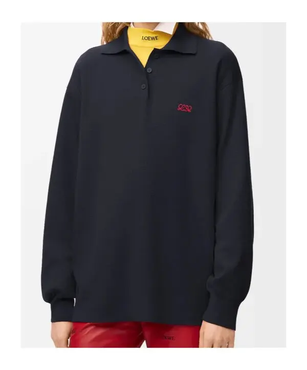 Loewe Cashmere Silk Blend Polo Sweater - Deep Navy Blue