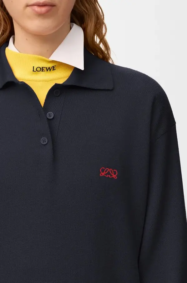 Loewe Cashmere Silk Blend Polo Sweater - Deep Navy Blue