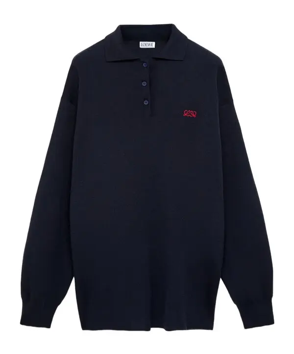 Loewe Cashmere Silk Blend Polo Sweater - Deep Navy Blue