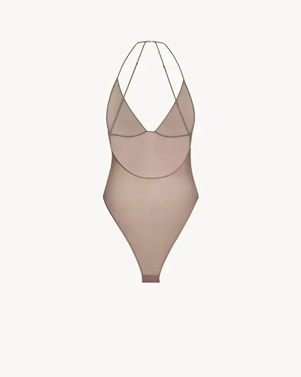 Saint Laurent Backless Bodysuit In Stretch Silk Muslin