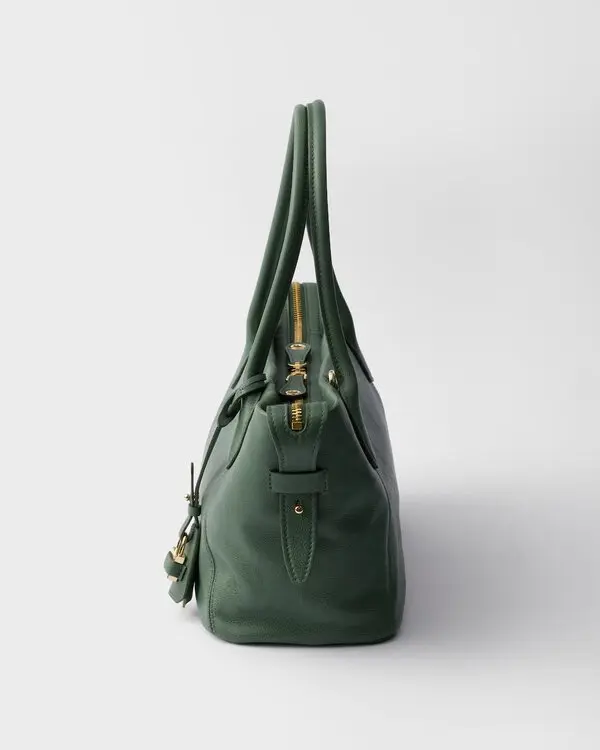 Prada Open Large Leather Tote Bag - Sage Green