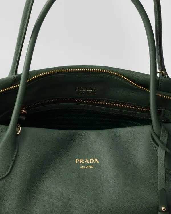 Prada Open Large Leather Tote Bag - Sage Green