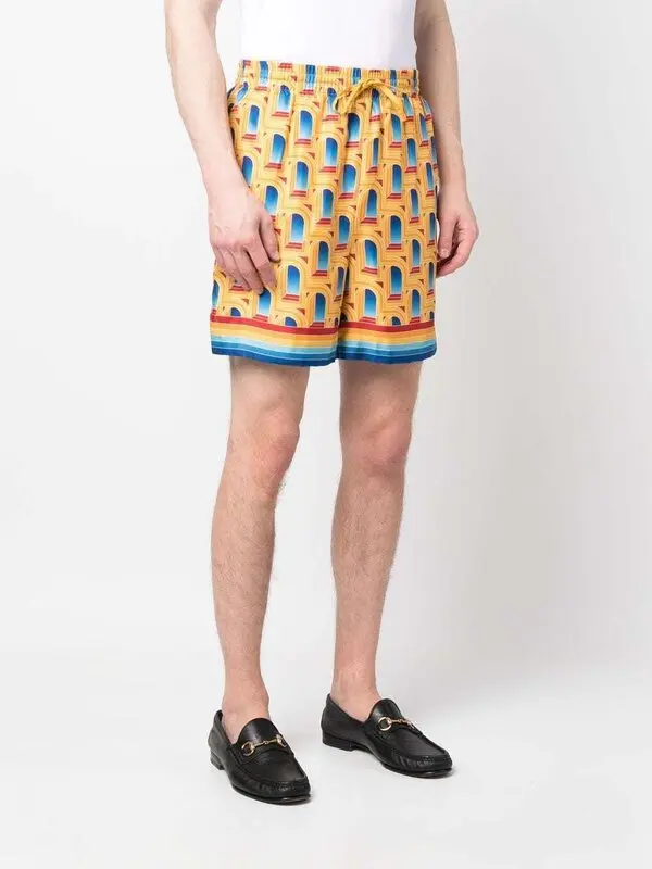 Casablanca Larche De Jour Printed Satin Shorts