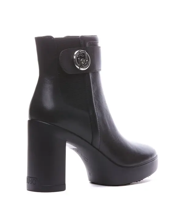 Liu Jo Leather Ankle Boots With Silver Logo Plaque