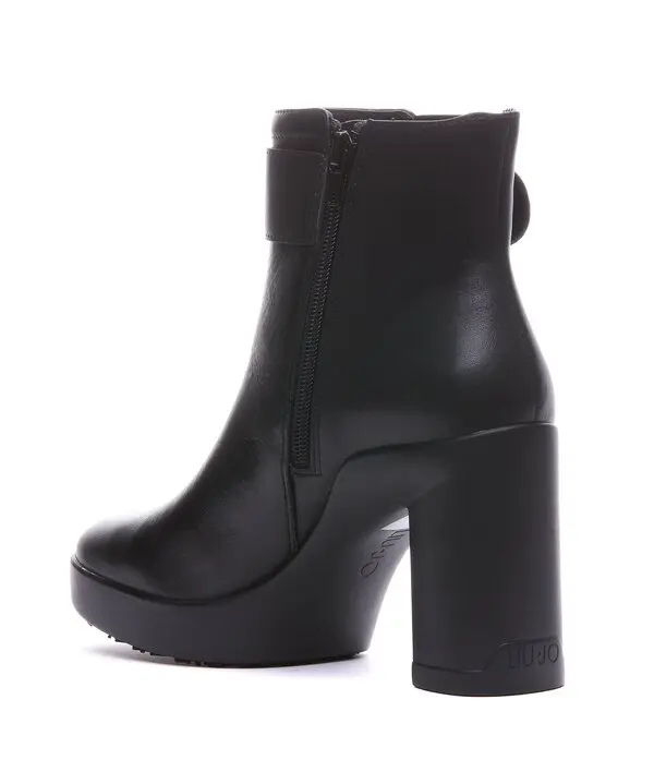 Liu Jo Leather Ankle Boots With Silver Logo Plaque
