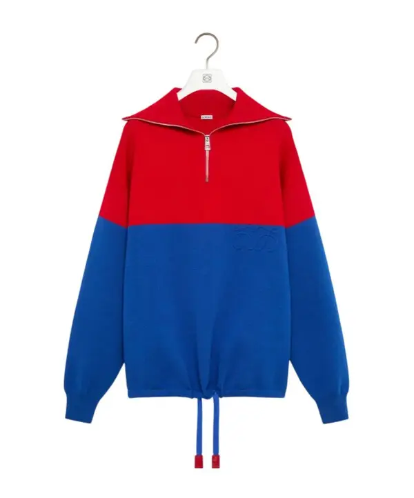Loewe Long-sleeved Two-tone Sweater With Zippered Collar - Red/blue