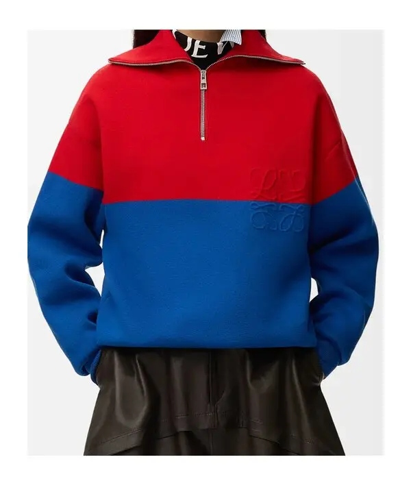 Loewe Long-sleeved Two-tone Sweater With Zippered Collar - Red/blue