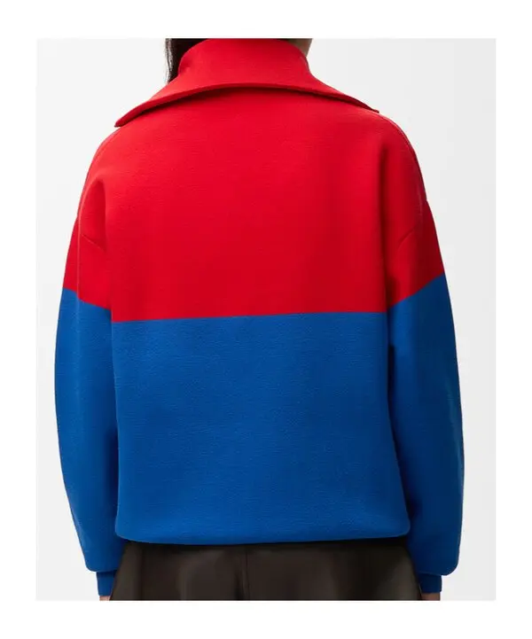 Loewe Long-sleeved Two-tone Sweater With Zippered Collar - Red/blue