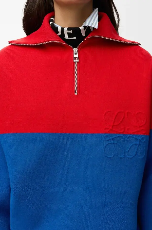 Loewe Long-sleeved Two-tone Sweater With Zippered Collar - Red/blue