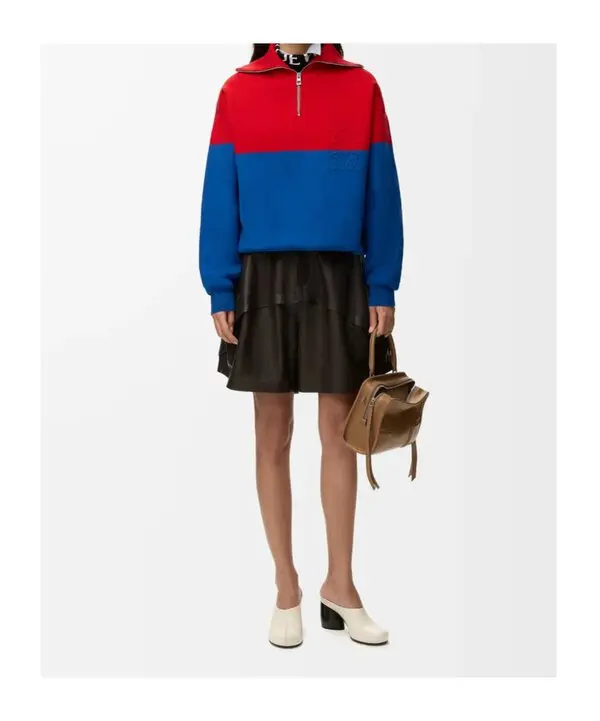 Loewe Long-sleeved Two-tone Sweater With Zippered Collar - Red/blue