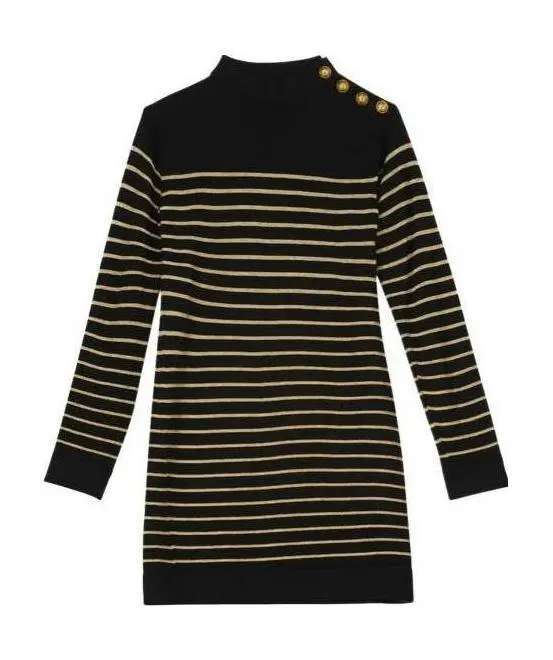 Balmain Striped High-neck Dress With Button Detail
