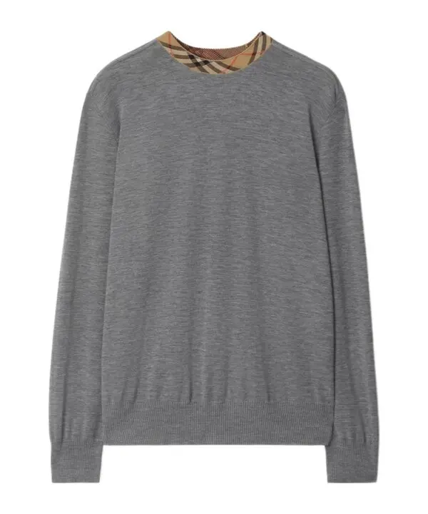 Burberry Check Trim Wool Sweater - Grey