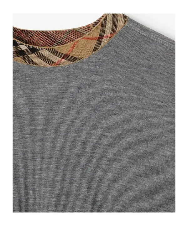 Burberry Check Trim Wool Sweater - Grey