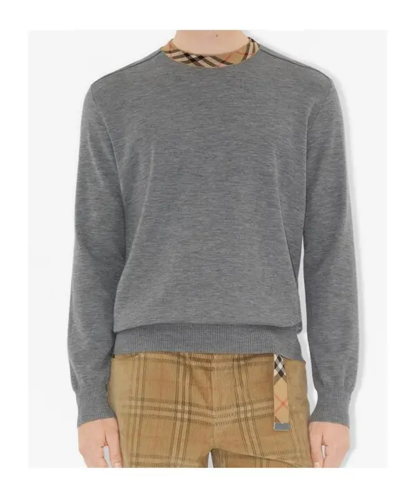 Burberry Check Trim Wool Sweater - Grey