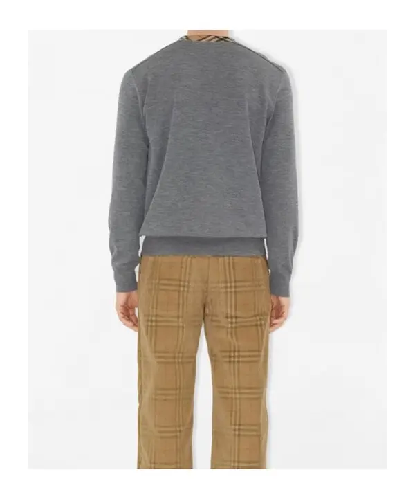 Burberry Check Trim Wool Sweater - Grey