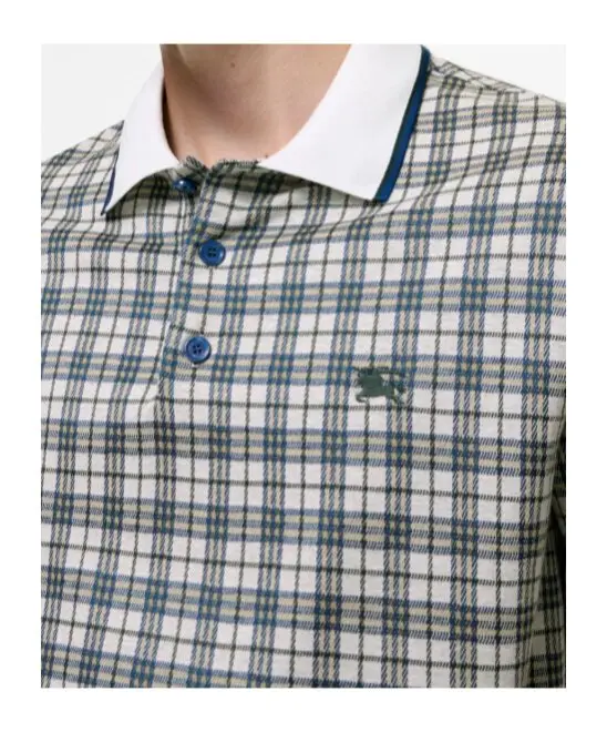 Burberry Check Cotton Blend Polo Shirt - Peacock Blue