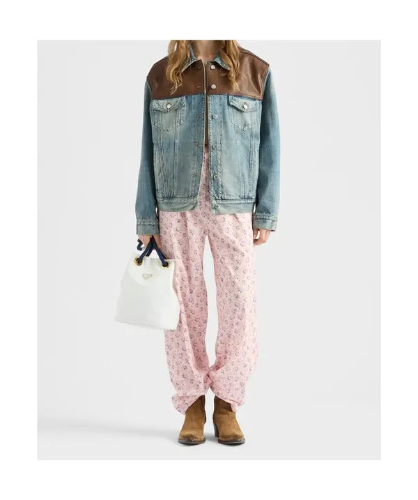 Prada Denim And Leather Blouson Jacket